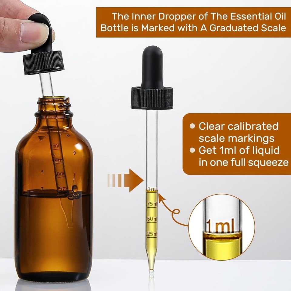 4 Pack 100ml Glass Dropper Bottles with Measured Dropper 3.4oz Dark ...