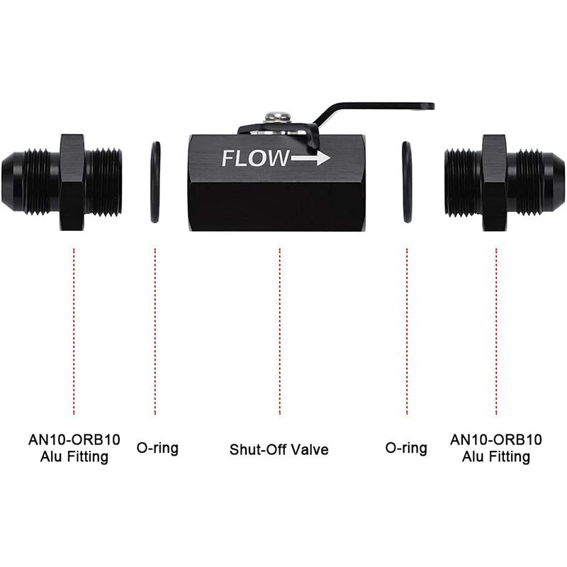 AN10 10AN Male Aluminum Inline Fuel Shut Off Valve w/ Cable Lever Black ...
