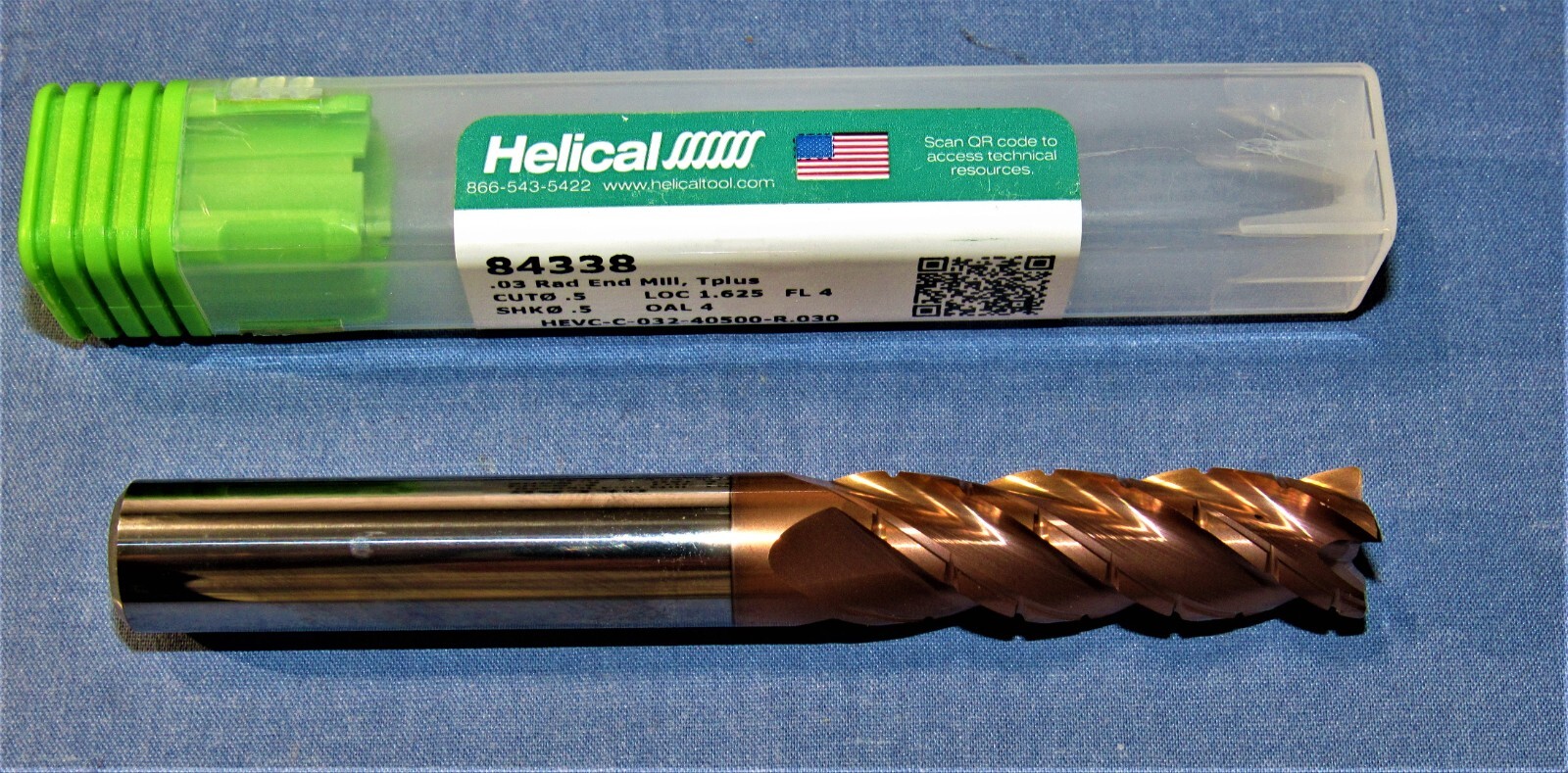 HELICAL Carbide E. m. 1/2 dia. 4 flute 1-5/8" LOC .030cr 4" OAL Coolant ...