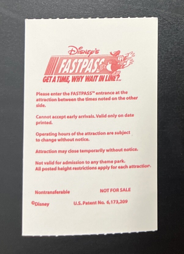 Rare Retired 2009 Disney World Magic Kingdom Paper FastPass Re-Entry ...