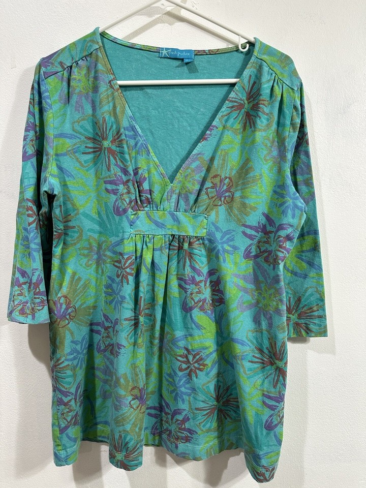 Fresh Produce Women's Blue Colorful Floral Cotton Tunic Top Blouse ...