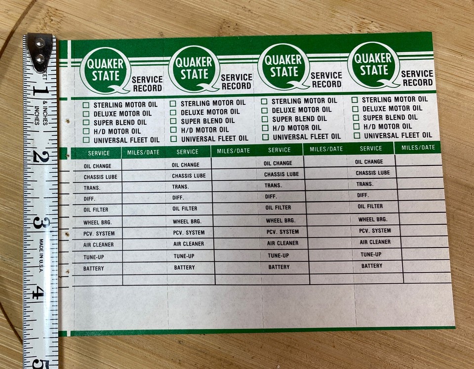 Vintage Quaker State Service Record Decals! Uncut Sheet of 4, Motor Oil ...