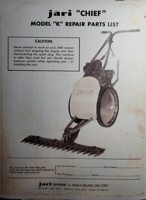 Jari Sickle CHIEF " K " Walk-Behind Sickle Mower Owner, Service & Parts ...