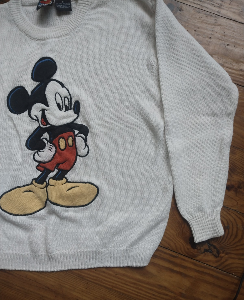 VTG Disney Mickey Mouse EMBROIDERED Crewneck Sweater Off White Jerry ...