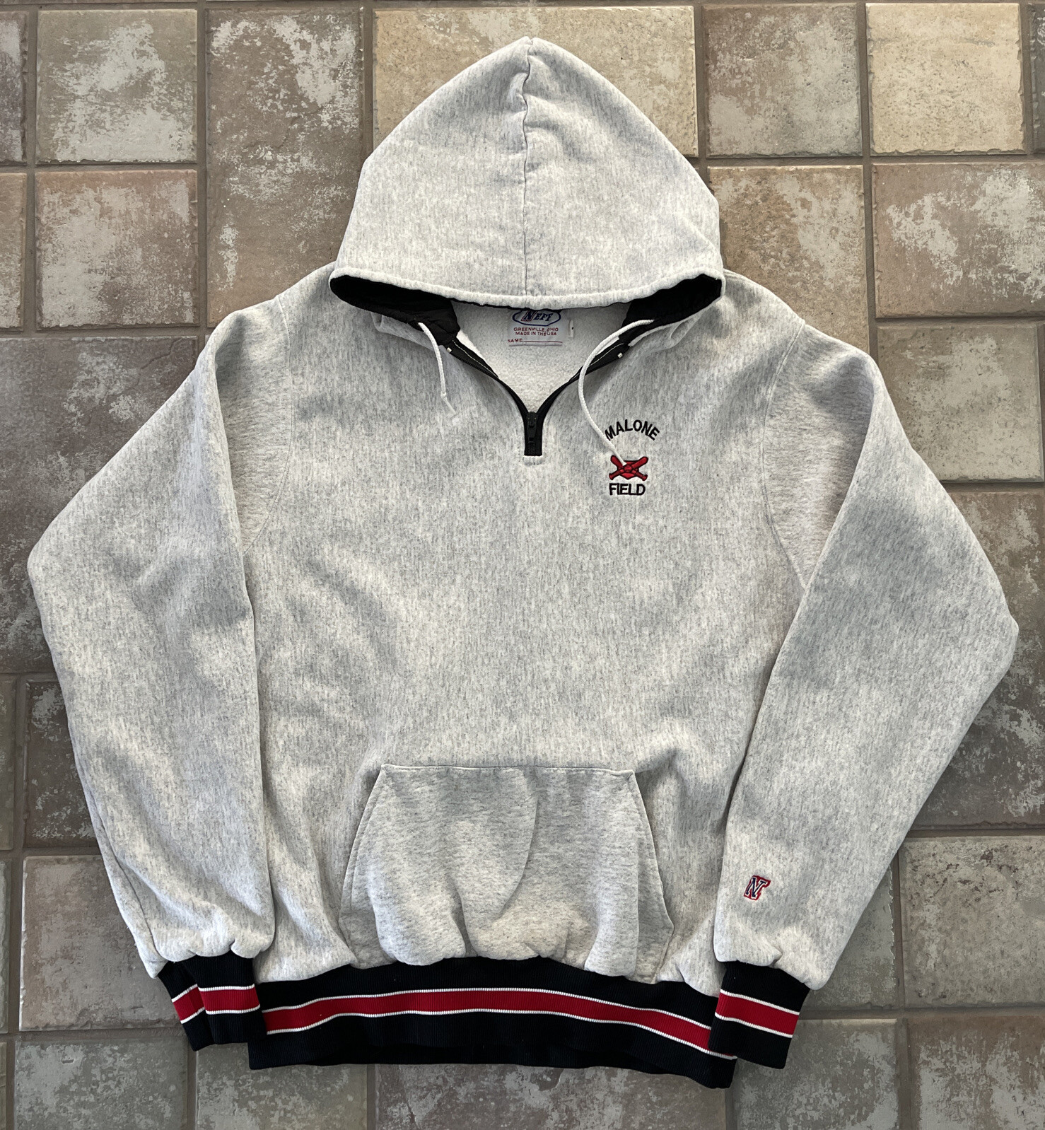 Neff 1/4 Zip Hoodie L Gray Malone Field Retro 3 Stripe VTG USA Heavy ...