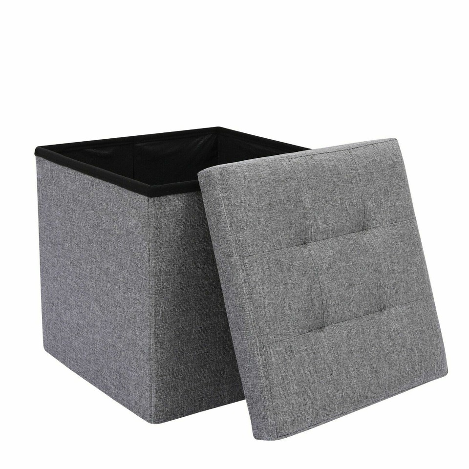 LARGE FAUX LEATHER FOLDING OTTOMAN POUFFE SEAT FOOT STOOL STORAGE BOX ...
