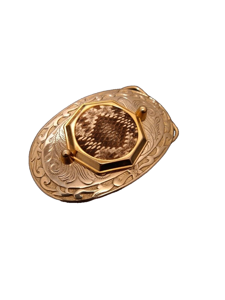 Eastern Rattlesnake Skin Insert with Gold-Tone Bezel & Silver Scroll ...
