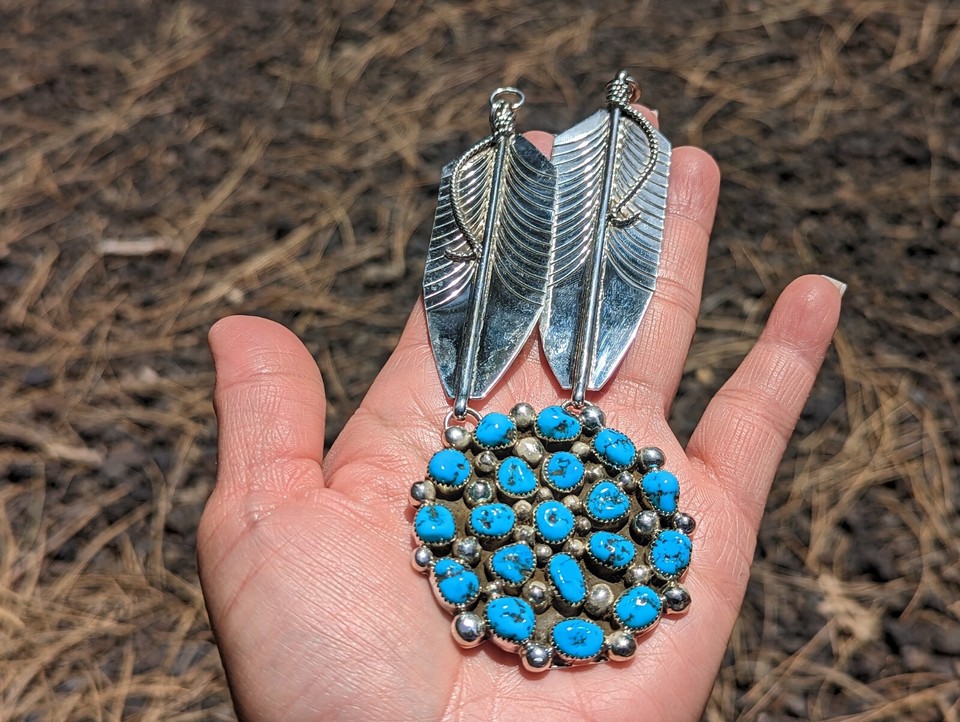 Native American Chain Necklace Handmade Cluster Turquoise Twin large ...