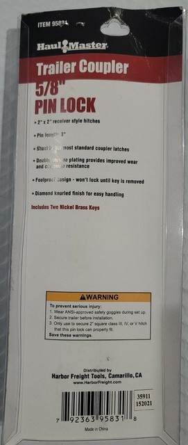 Haul-Master Trailer Coupler Pin Lock With 2 Keys Steel 5/8" 95831 for ...