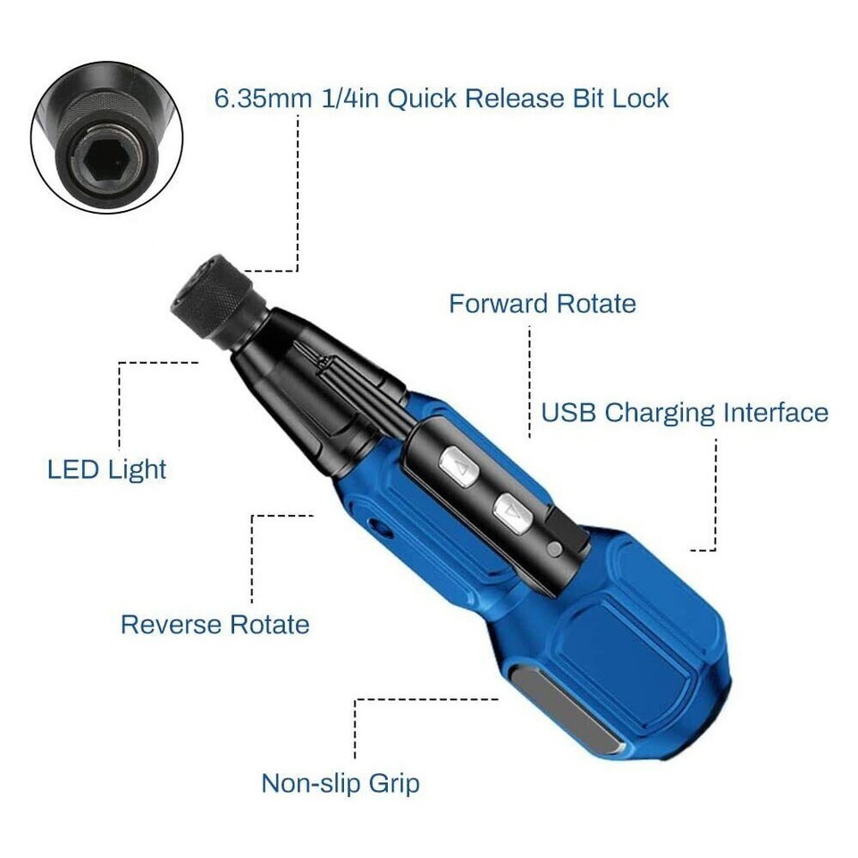 LED Light Rechargeable Cordless Electric Screwdriver Set Mini Power ...