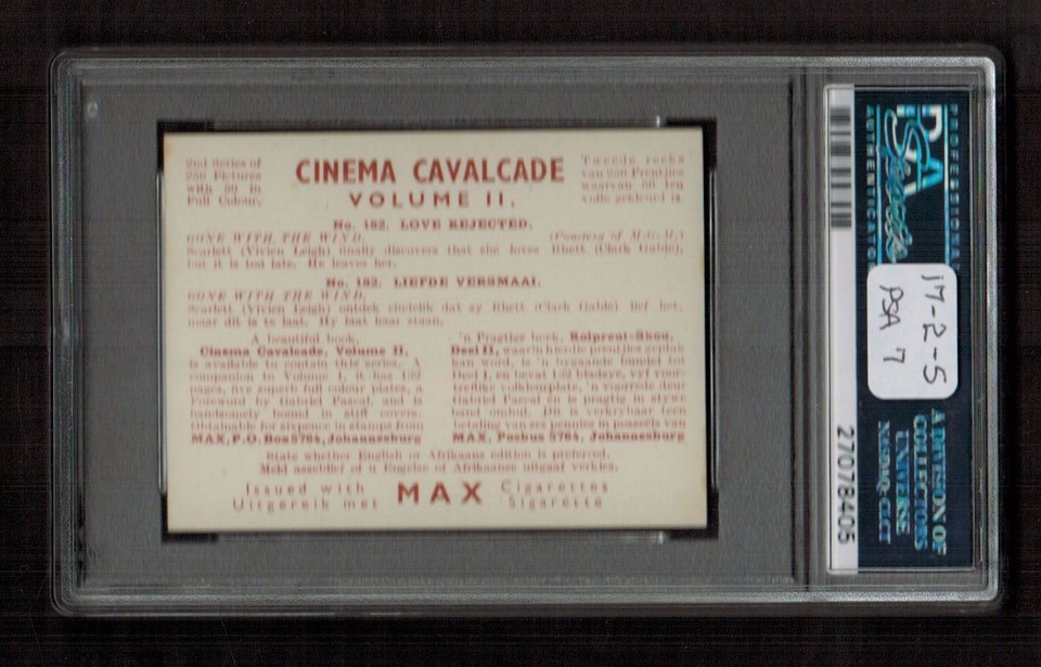 PSA 7 GONE WITH THE WIND 1940 Wix Cigarette Card #182 CLARK GABLE ...