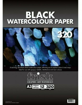 Frisk Watercolour Black Paper Pad - 320gsm - 12 sheets - A5 - A4 - A3 ...