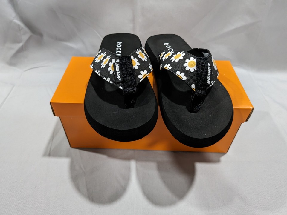 Black Rocket Dog Adios Daisy Field Cotton Flip Flop Women's Size 7M | eBay