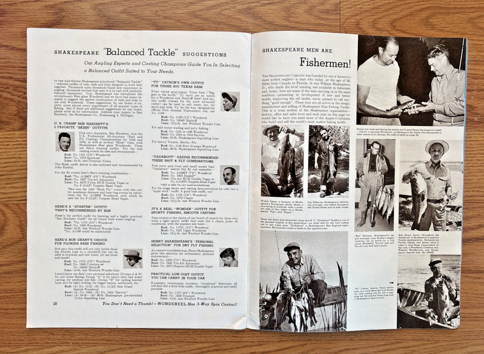 Shakespeare Fishing Tackle Catalog 1950 Rods Reels Lines Lures Wonderod ...