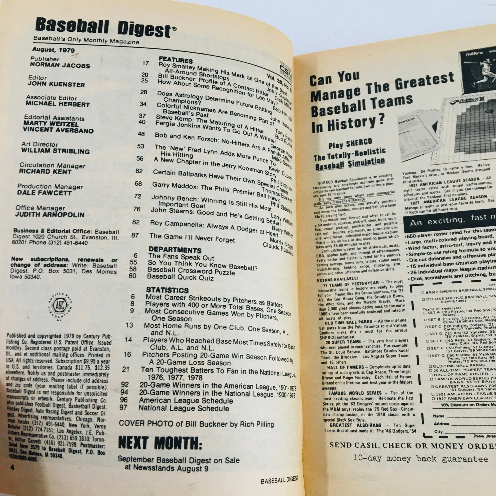 VTG Baseball Digest Magazine August 1979 Bill Buckner Profile of ...