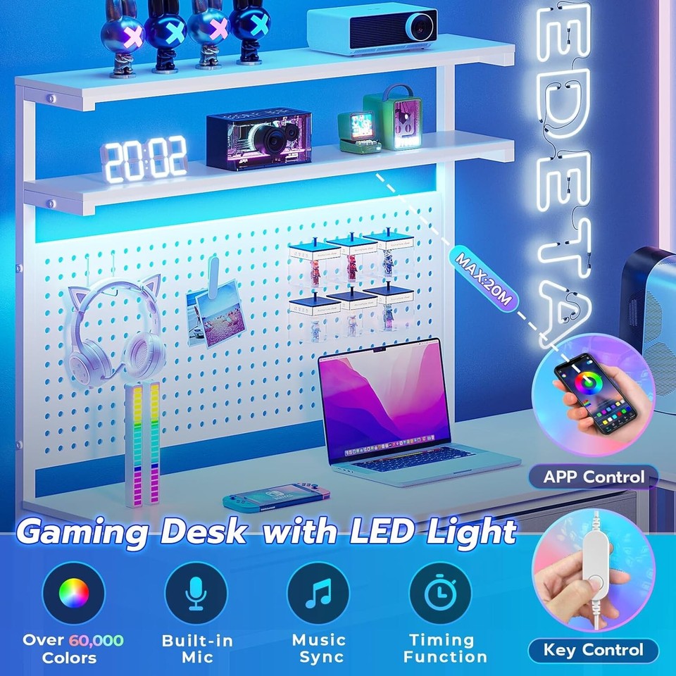 L Shaped Gaming Desk with LED Lights &Monitor Stand, Home Office Desk ...