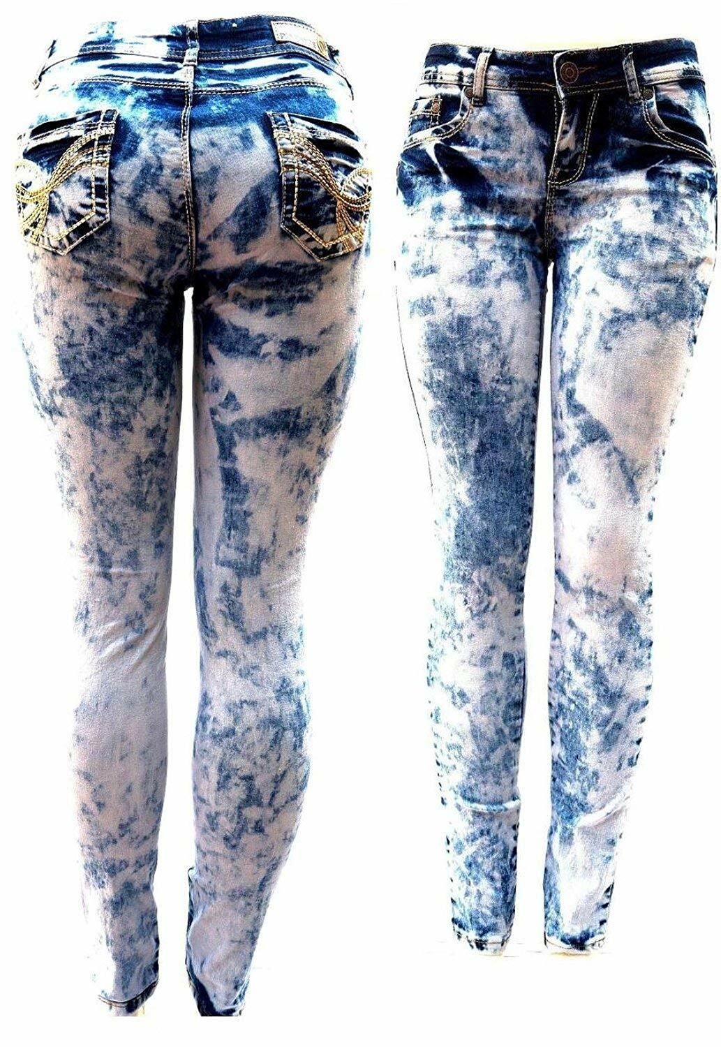 Womens Juniors BLUE Denim Destroy Skinny JEANS Distressed Pants | eBay