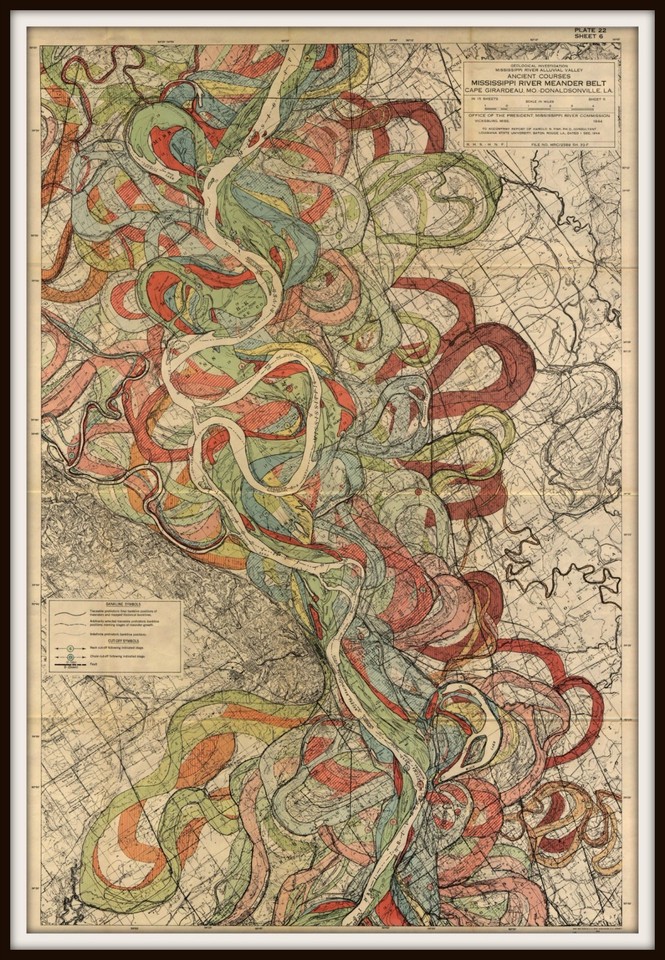 30" x 45", Fisk Mississippi River Map, Fine Art Print, River Meander ...