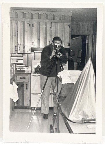 1950s Man with Camera on Tripod Photographer in Kitchen Vtg Snapshot ...