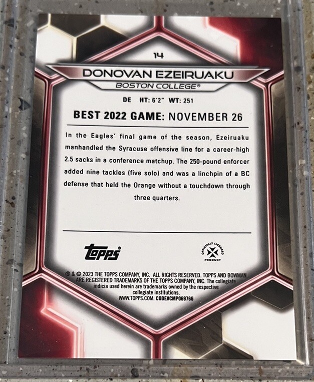 2023 Bowman’s Best U Numbered 7/10 Red Donovan Ezeiruaku No. 14 Boston ...