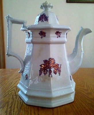Chelsea Ware Antique Coffee Pot White Embossed Lavender Grape Pattern E ...