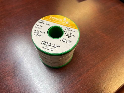 Indium 53029-0454 1LB Robotic Wire Solder CW-807 Core, SN995 Alloy Diam ...