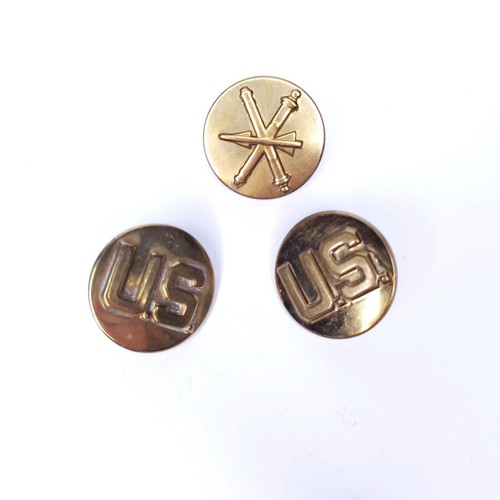 Three (3) U S Enlisted Military Collar Pin Badge WWII Brass 1" Disk ...