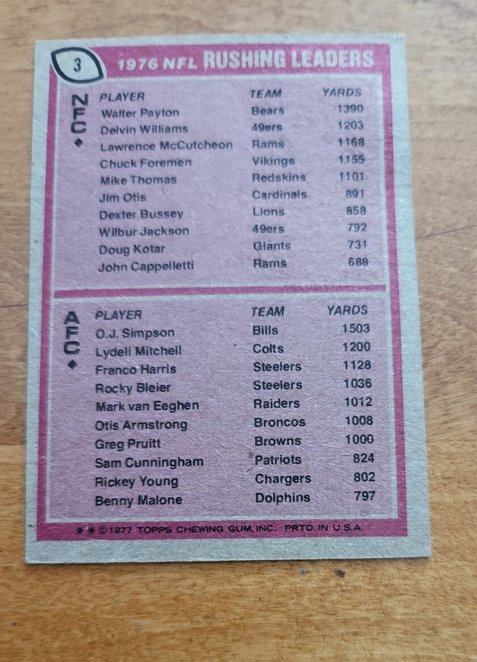 TOPPS NFL FOOTBALL #3 1976 RUSHING LEADERS WALTER PAYTON OJ SIMPSON | eBay