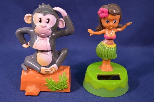 2 Solar Dancing Bobblehead Toys, Hawaiian Hula Girl & Monkey,Preowned ...