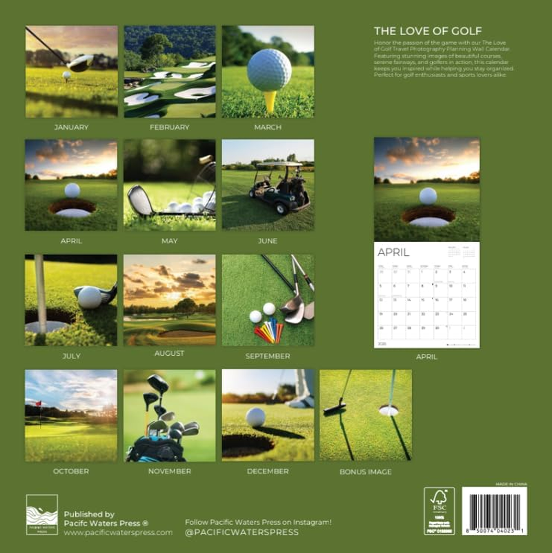 Golf 2026 Wall Calendar | 12" x 24" Open | Nature Photography Thick ...