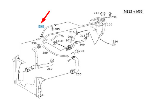 MB SL R230 AMG EXPANSION RESERVOIR TO RADIATOR VENT TUBE A2305010625 NO ...