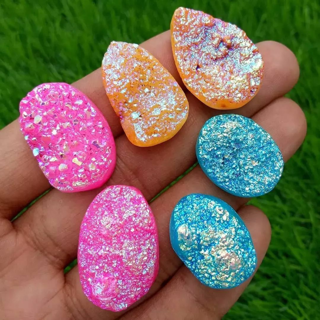 6 Pcs Amazing 100% Natural Titanium Druzy Cabochon Loose Gemstone 21-28 ...