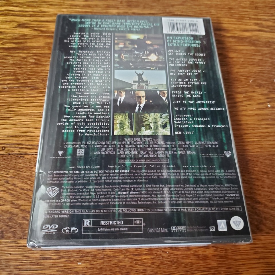 THE MATRIX RELOADED (DVD, 2003, Full-Screen) Keanu Reeves BRAND NEW ...