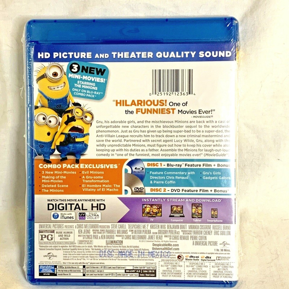 Despicable Me 2 Movie DVD, UV/HD Digital Copy Animated Comedy Minions ...