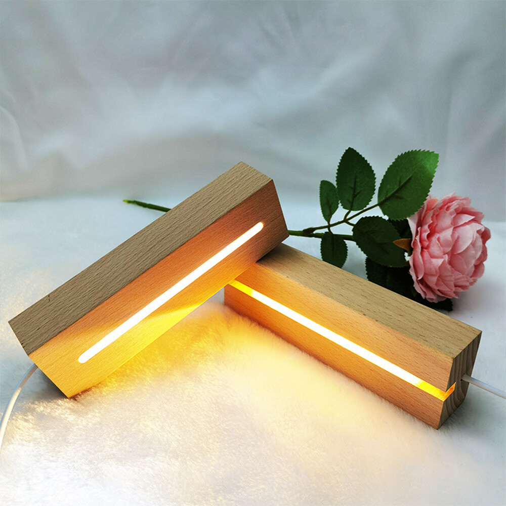 LED Light Display Base Wood Stand Rectangle USB Lamp Resin Craft Holder ...