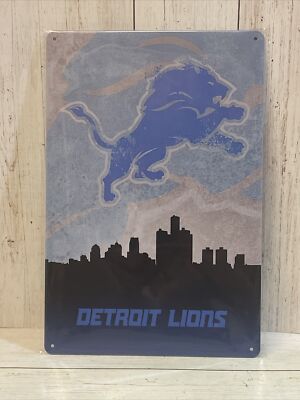 detroit lions tin sign Metal Poster Man-cave Welcome To Detroit Skyline ...