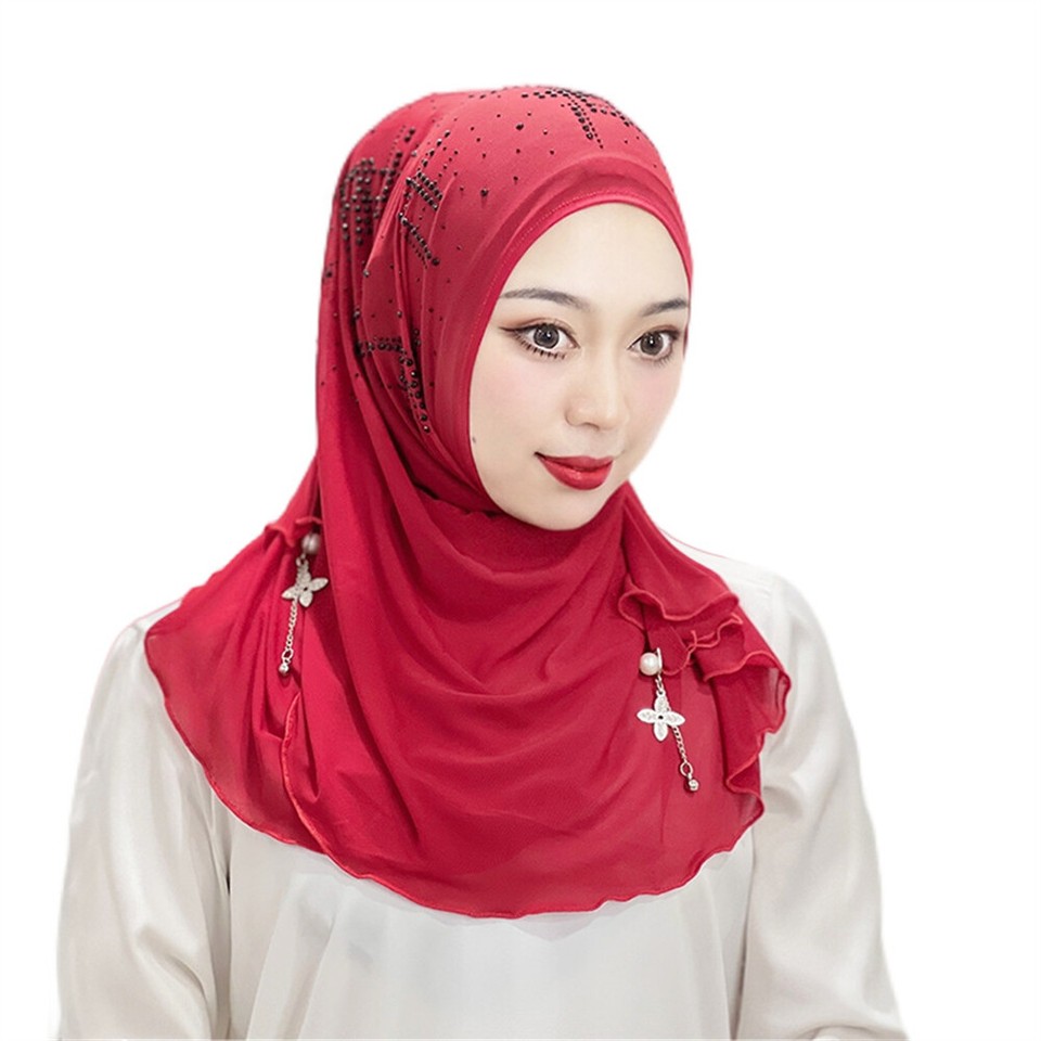Dubai Rhinestone Headscarf Women Muslim Long Hijab Head Wrap Shawl ...