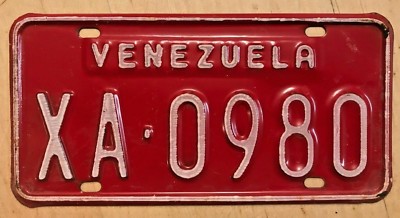 RARE RED! VENEZUELA MOTORCYCLE CYCLE LICENSE PLATE " XA 0980 " SOUTH ...