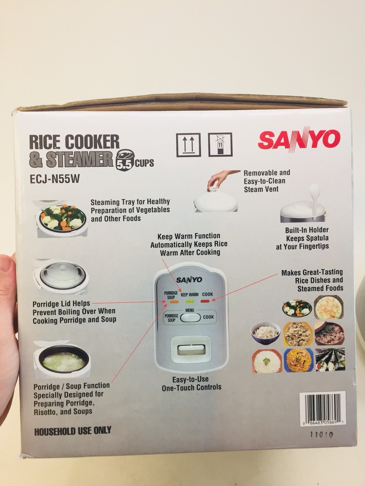 Sanyo ECJ-N55W 5.5-Cup Rice Cooker & Steamer w/ Variable Temperature ...