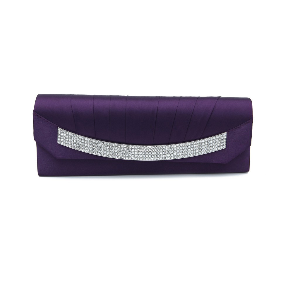 Elegant Pleated Satin Flap Rhinestones Clutch Evening Bag - Diff Colors ...