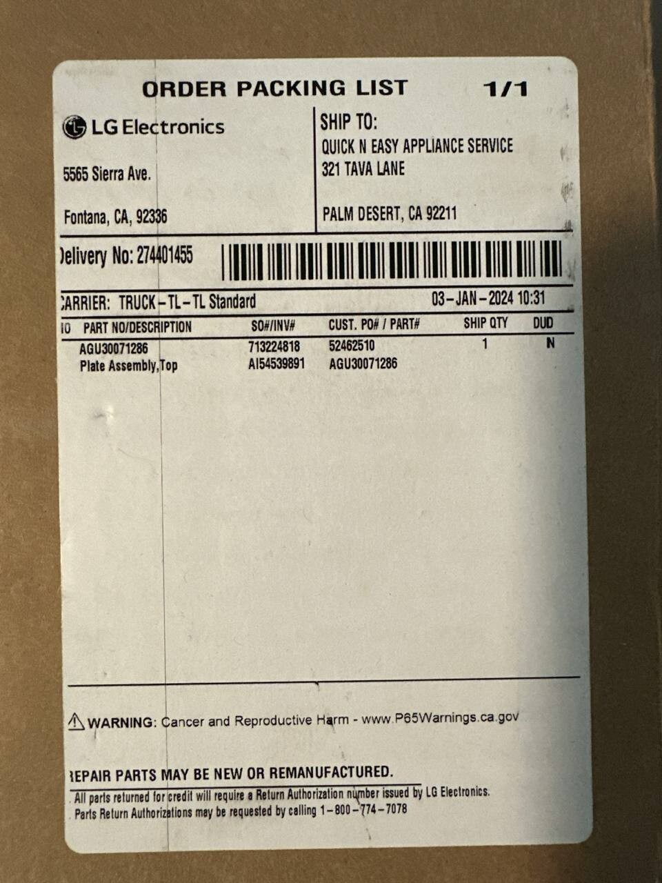 LG Dryer White Top Panel Plate AGU30071286 AGU30071214 #9 for sale ...