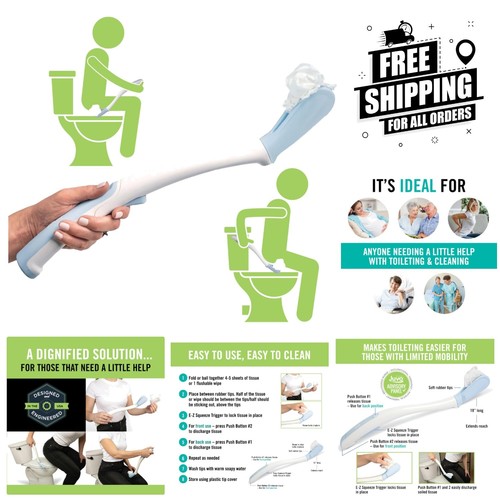 Senior-Friendly 18" Toilet Aid Wand - Comfortable & Hygienic Care ...