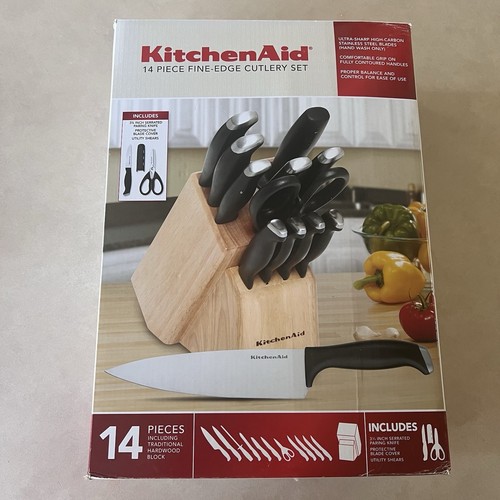 KitchenAid 14 Piece Fine Edge Knife Cutlery Block Set with Shears NEW ...