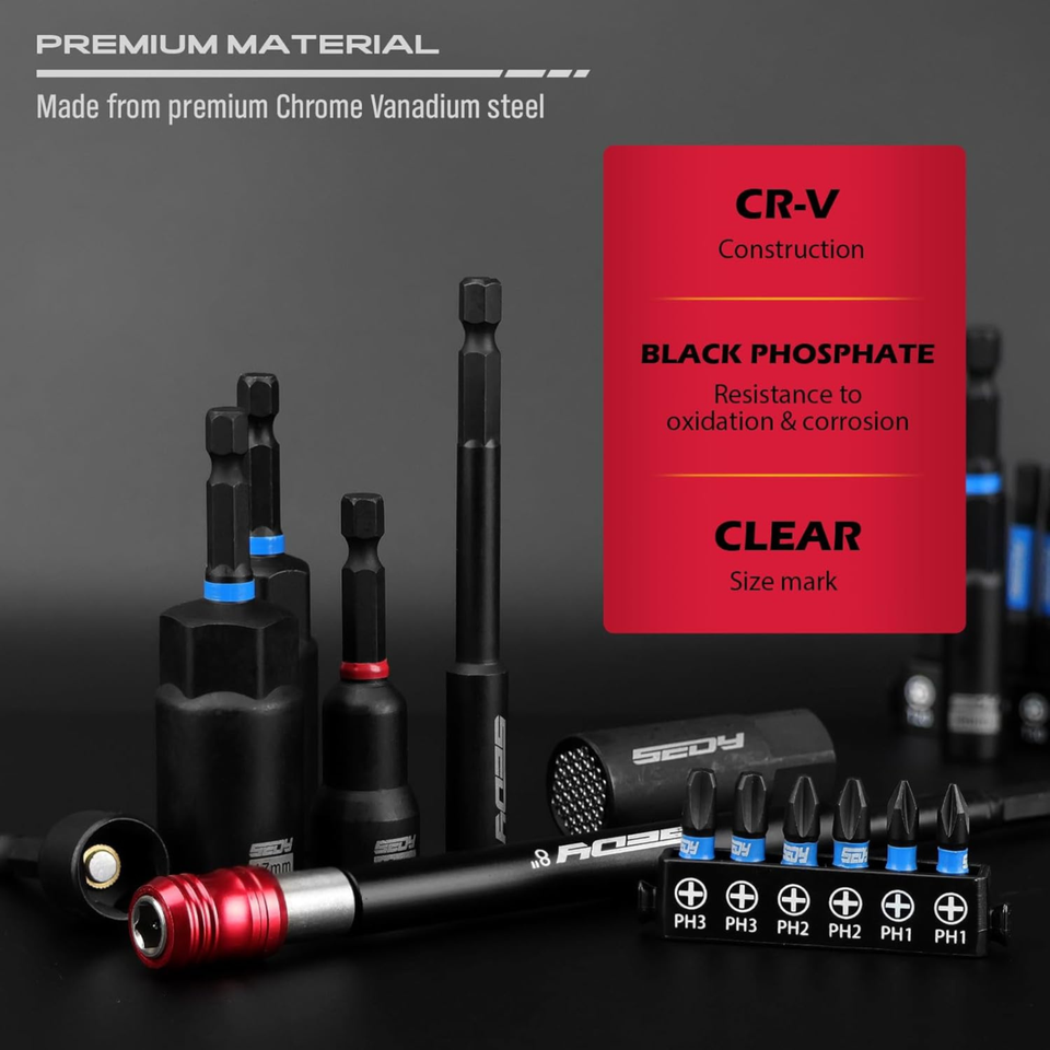 80-Piece Magnetic Impact Nut Driver Set Metric & SAE w/Adapters & Power ...
