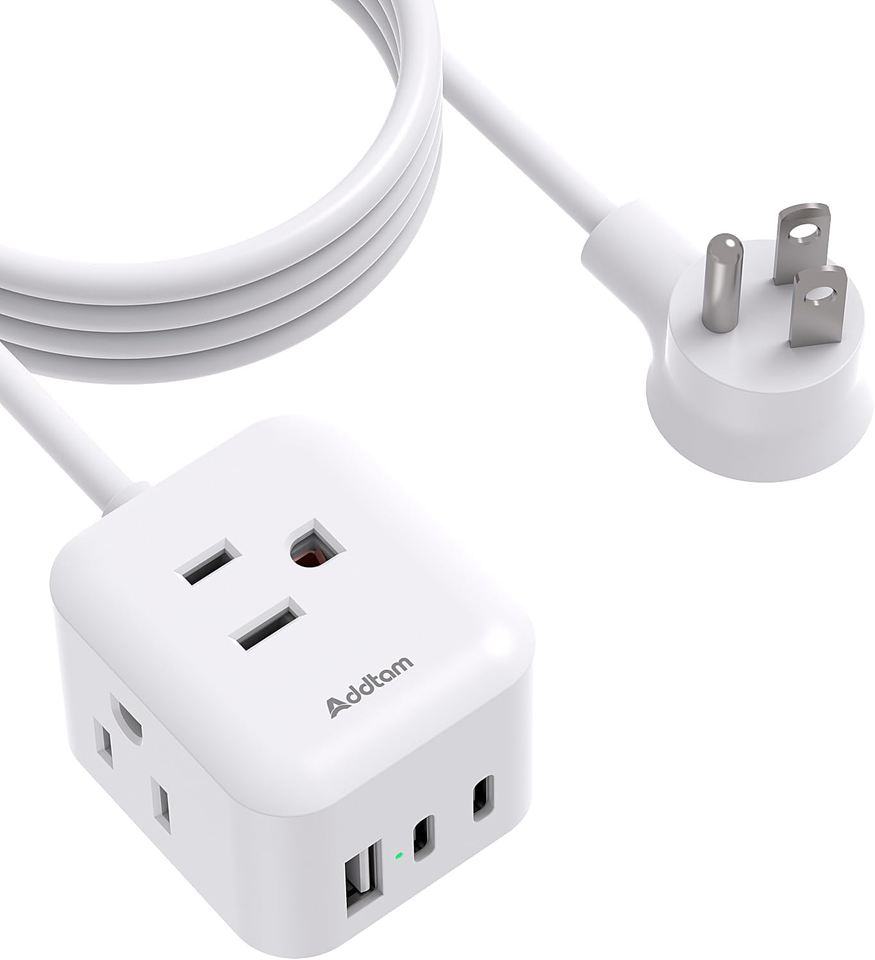 5 Ft Small Power Strip Extension Cord with 3 Outlets and 3 USB Ports(2 ...
