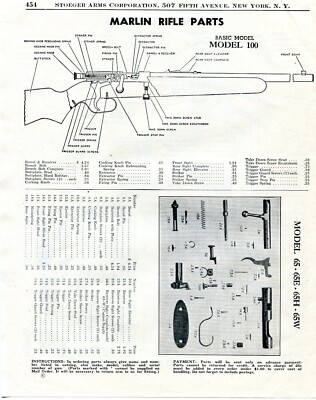 1946 Print Ad of Marlin Model 100 65 65E 65H 65W Rifle Parts List | eBay