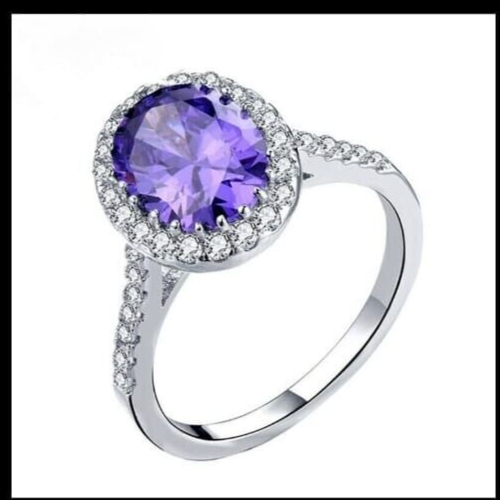 1.60Ct Oval Cut Lab-Created Tanzanite Halo Engagement Ring 14K White ...
