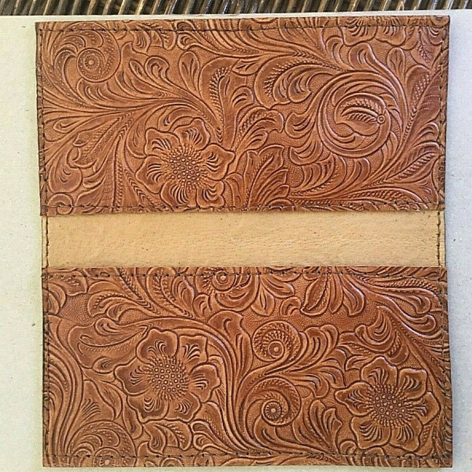 CHESTNUT SADDLE TAN WESTERN FLORAL LEATHER CHECKBOOK COVER FREE SHIP | eBay