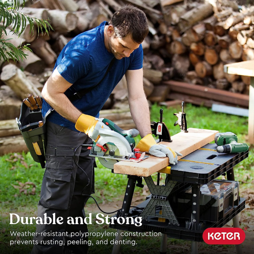 Keter Portable Folding Table Tool Storage Stand Workbench Sawhorse w ...