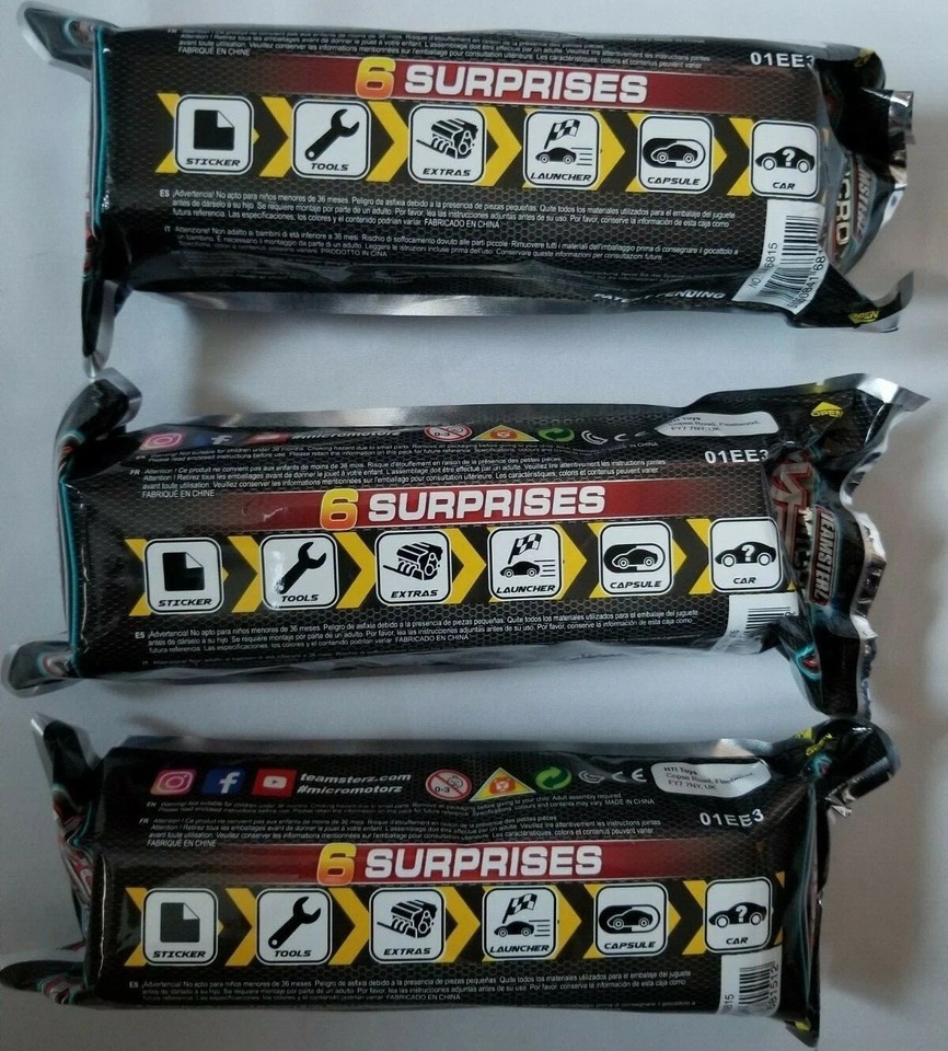 Lot 3 Teamsterz Micro Motorz Toy Car 6 Surprise Capsules Blind Pack ...